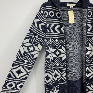 Monteau | Sweaters | Monteau Cardigan Blue White Hooded Open Front ...